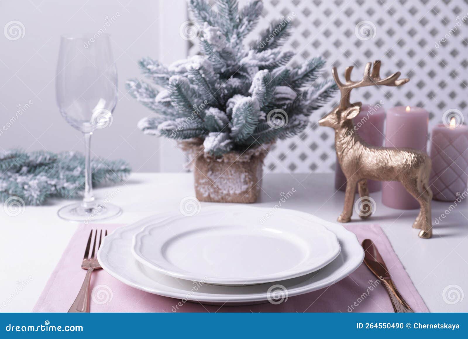 Stylish Table Setting and Festive Decor on White Background Stock Photo ...