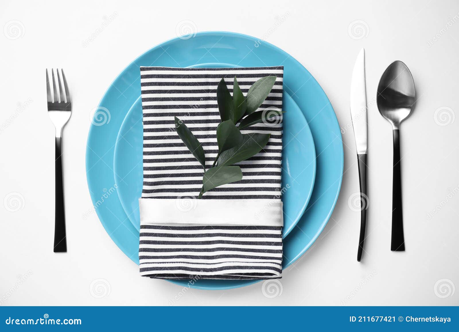 Stylish Table Setting on White Background, Top View Stock Image - Image ...