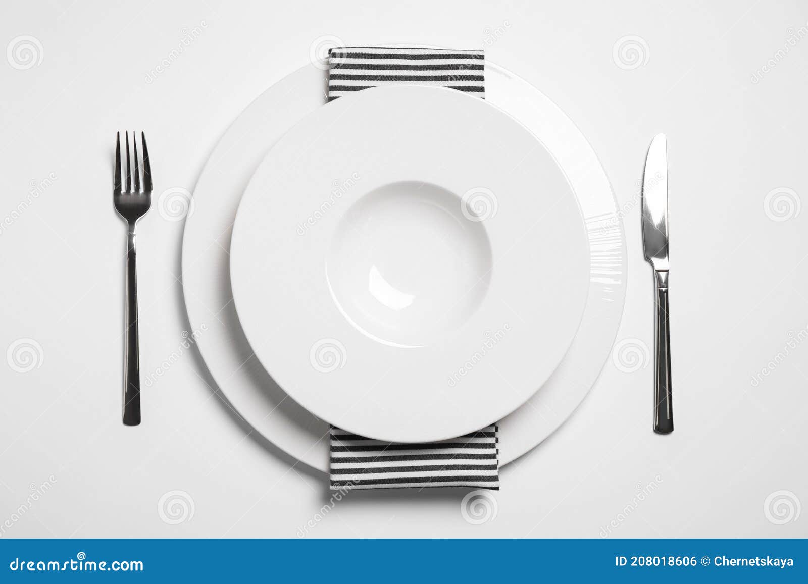 Stylish Table Setting on White Background, Top View Stock Photo - Image ...