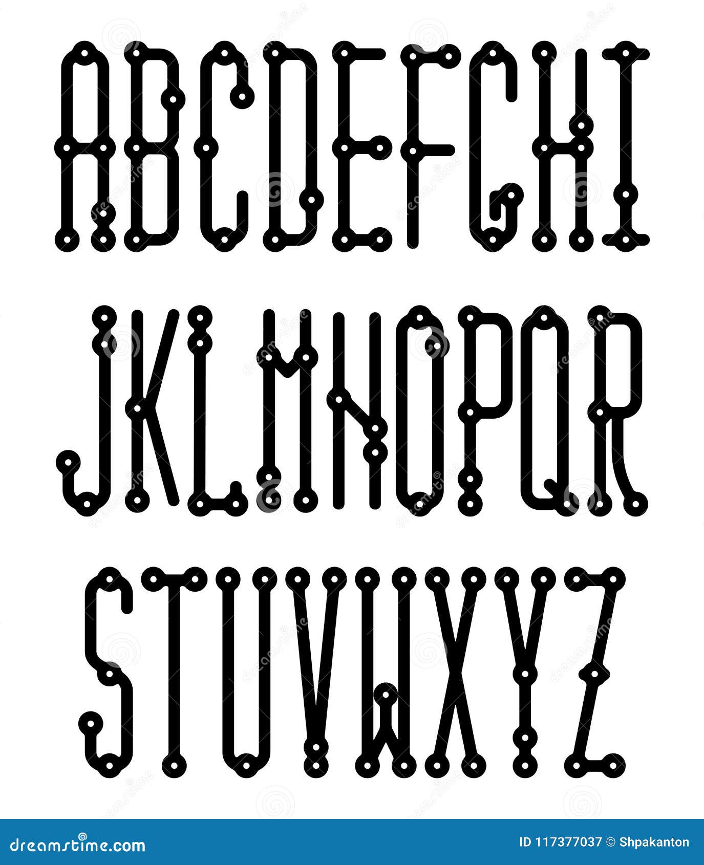 Stylish Techno Font in Pcb-layout Electric Wires Style. Stock Vector ...