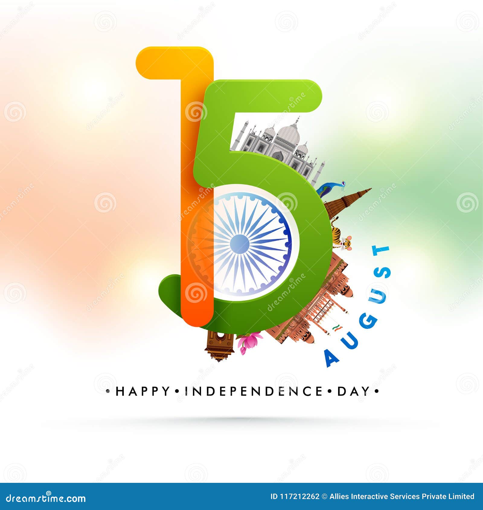 Stylish Text 15th August with Indian Monuments. Stock Illustration ...