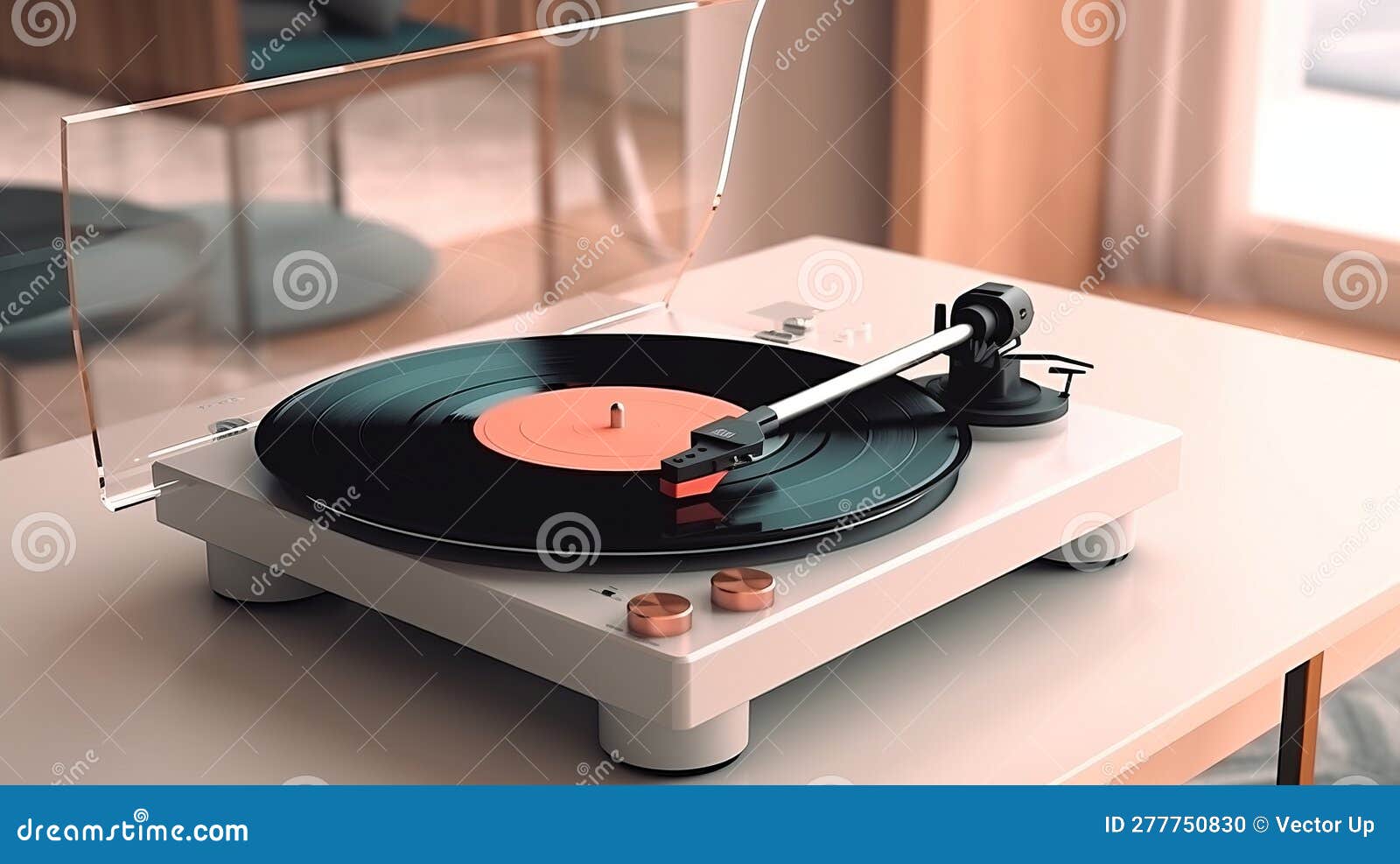 Stylish Turntable with Vinyl Record on Table. Generative AI Stock ...
