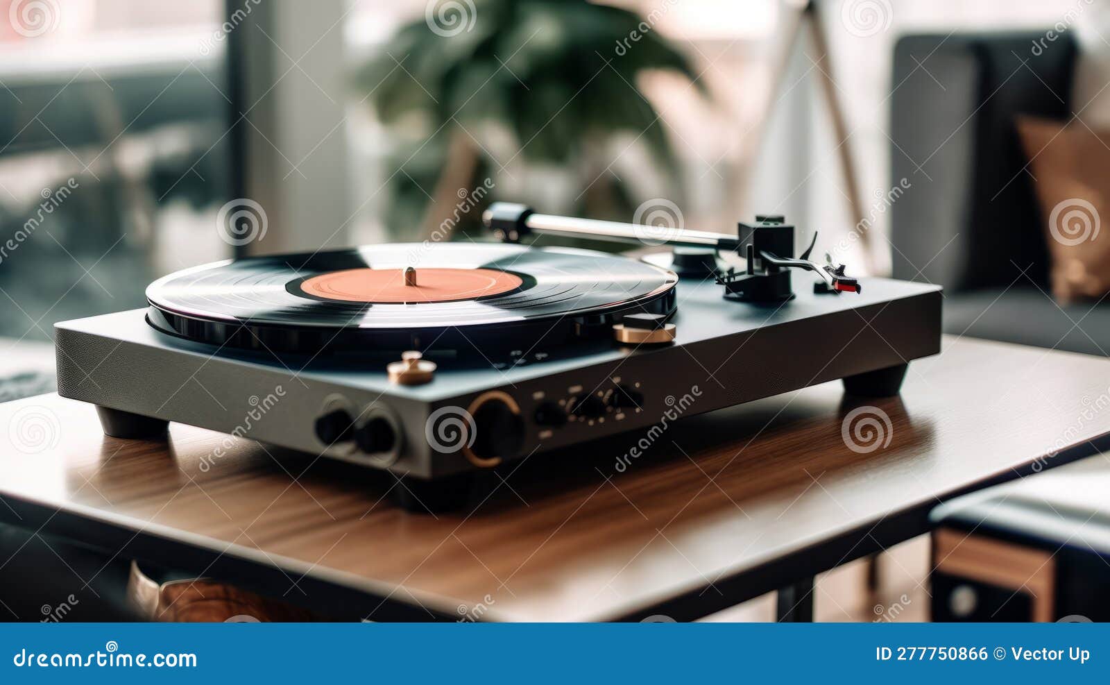 Stylish Turntable with Vinyl Record on Table. Generative AI Stock ...