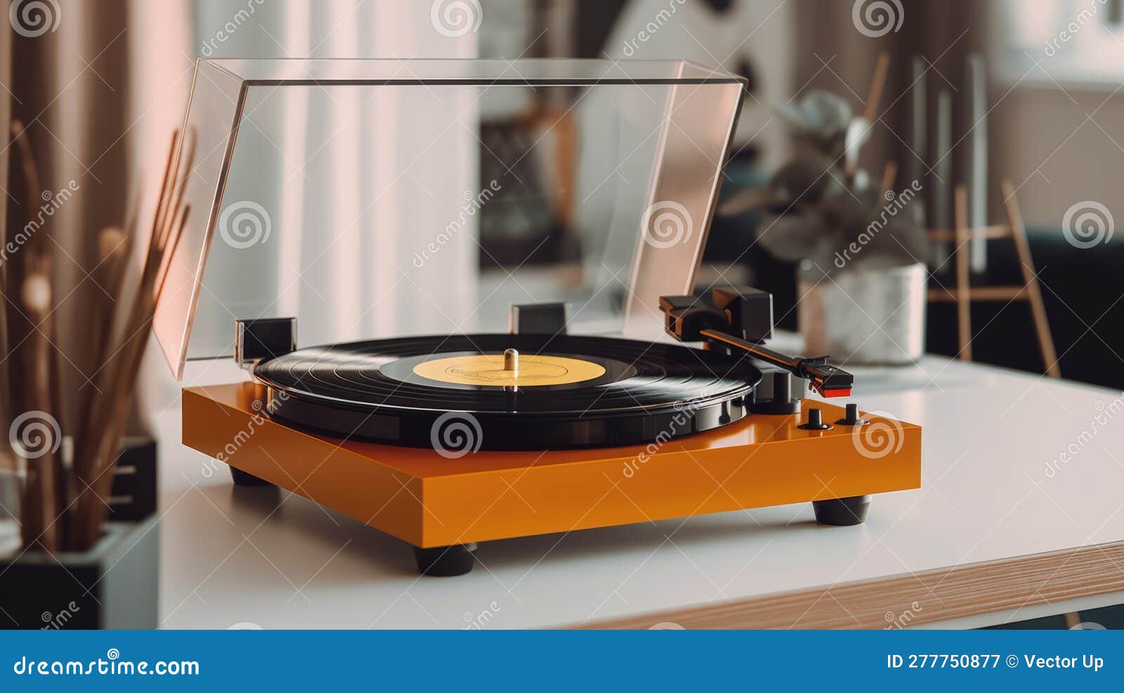 Stylish Turntable with Vinyl Record on Table. Generative AI Stock ...