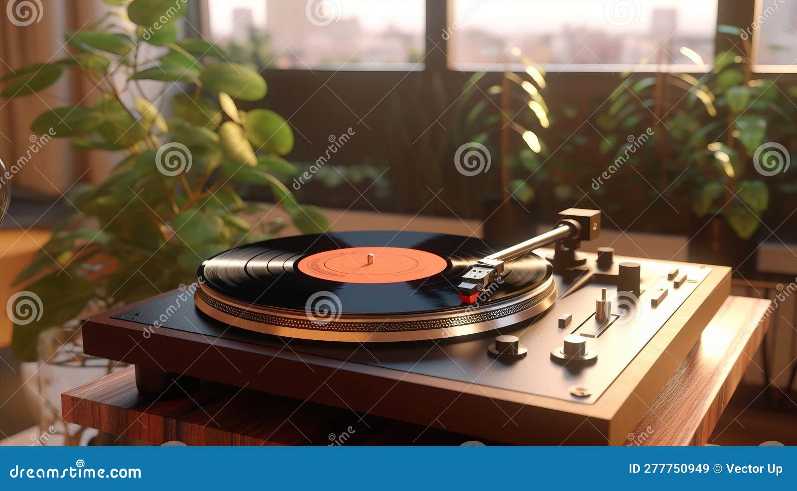 Stylish Turntable with Vinyl Record on Table. Generative AI Stock ...