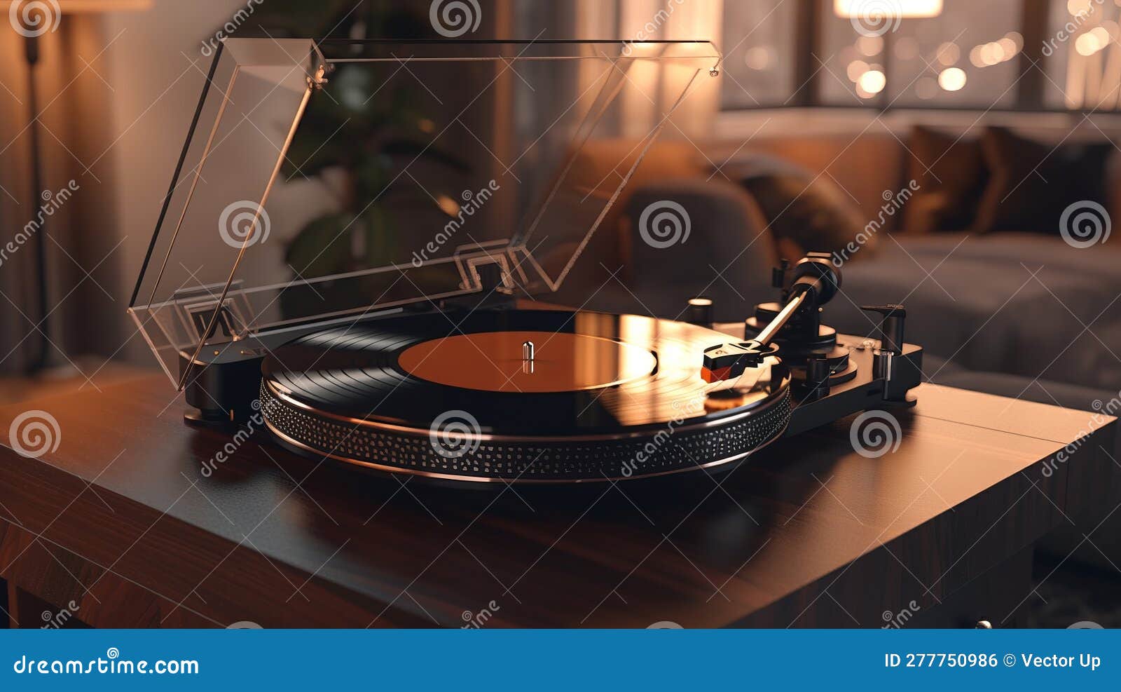Stylish Turntable with Vinyl Record on Table. Generative AI Stock ...