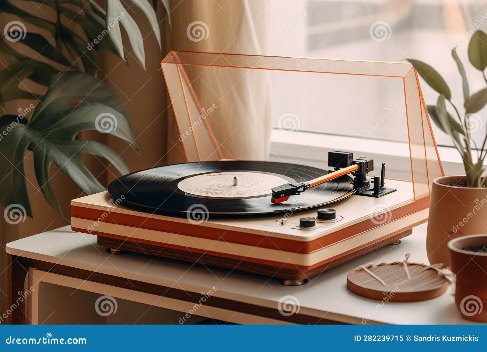 Stylish Turntable with Vinyl Record on Table. Generative AI Stock ...