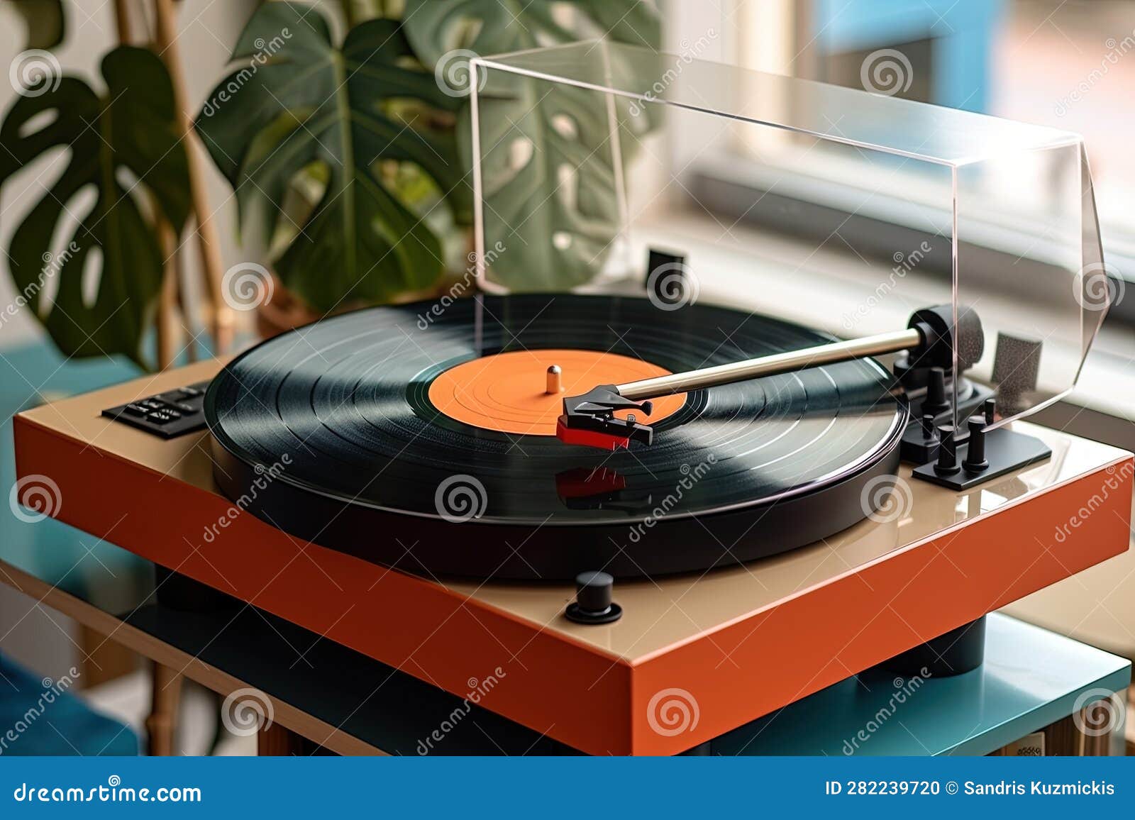 Stylish Turntable with Vinyl Record on Table. Generative AI Stock ...