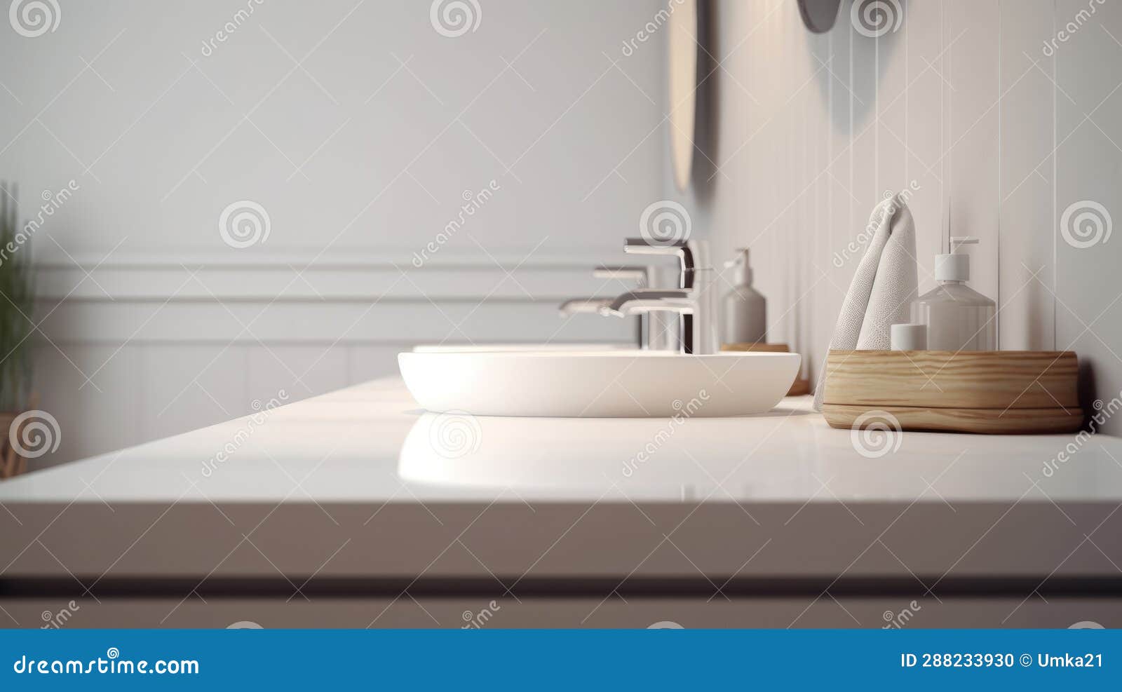 Stylish Two Sinks on a White Countertop in a Modern Bathroom in a ...