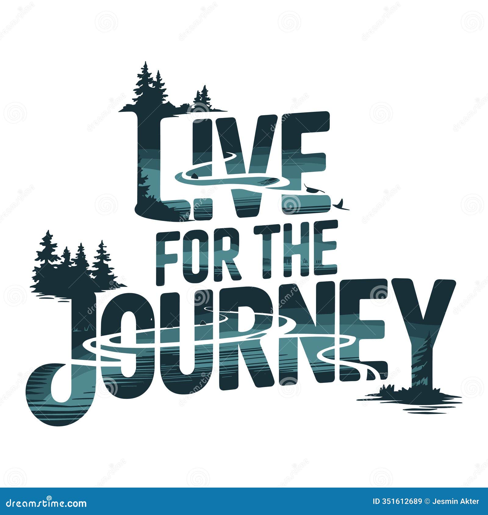 A Stylish Typography Design with Scenic Elements Like Trees and Winding ...