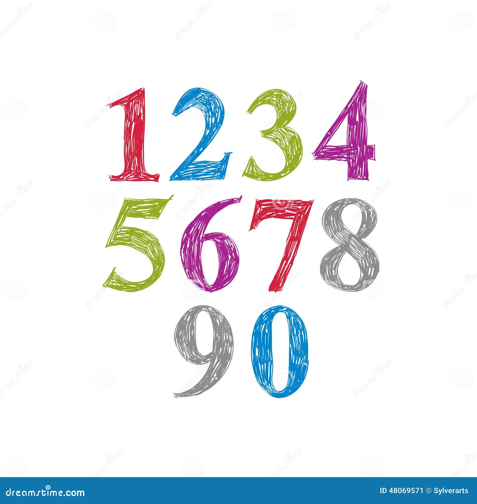 Set Of Digits Handwritten Isolated On White Background. Hand Drawn ...