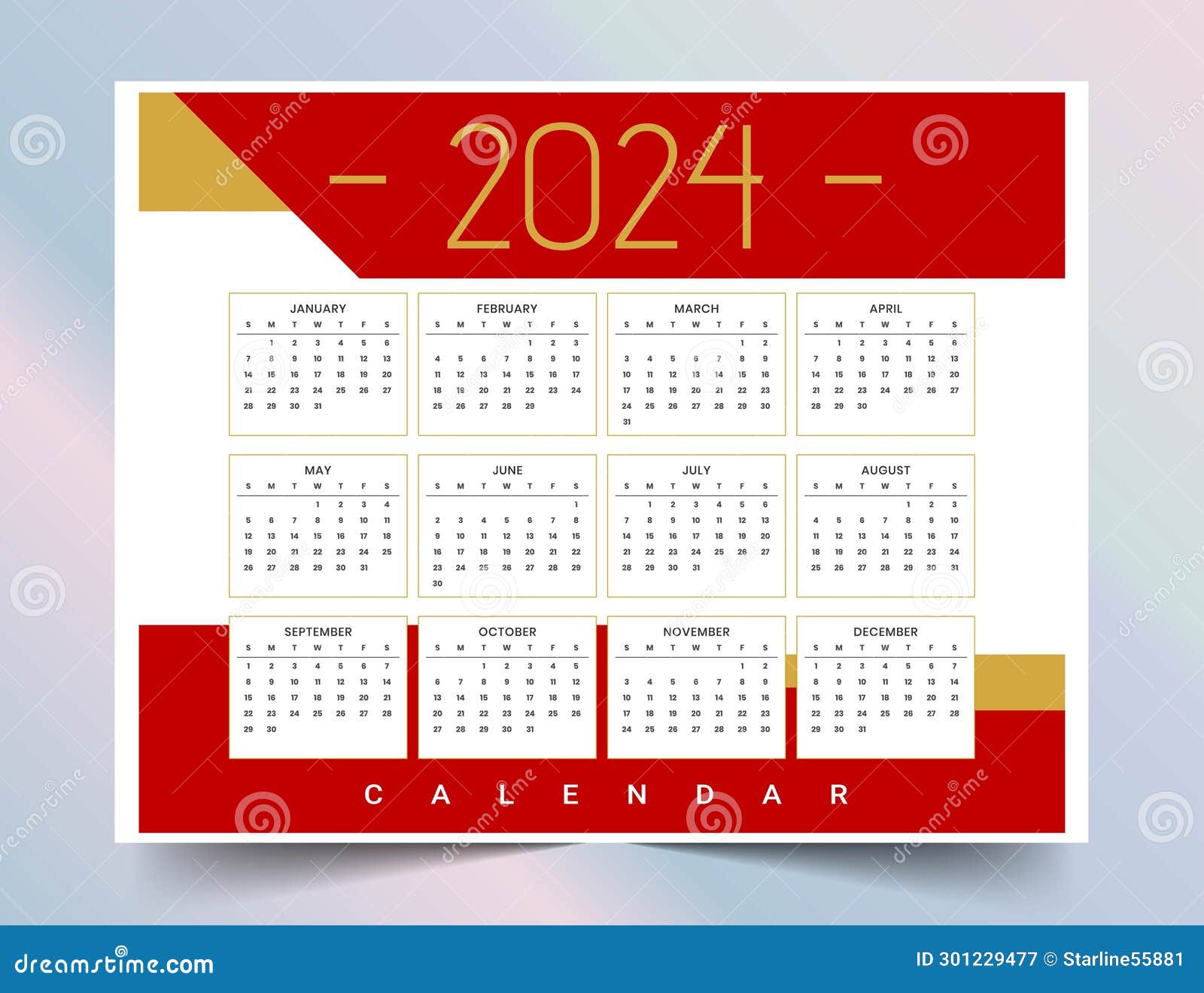 Stylish 2024 Wall Calendar Template a Full Page Printable Design Stock ...