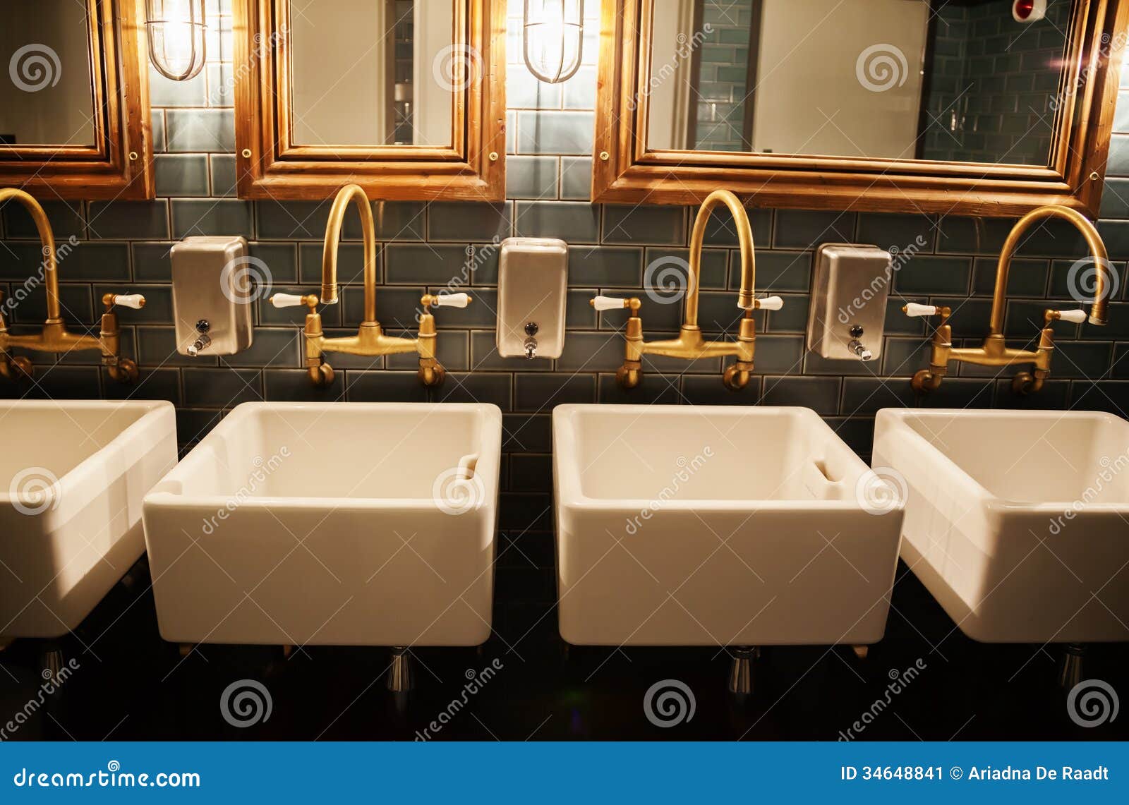 Stylish Washroom in Restaurant Stock Image - Image of sink, interior ...