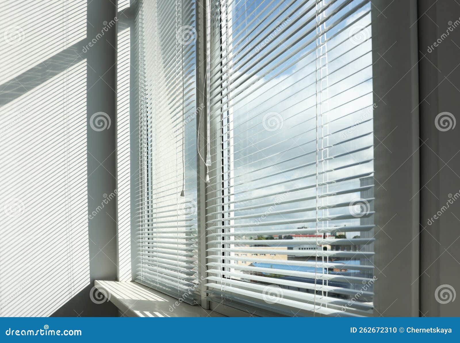 Stylish Window with Horizontal Blinds in Room Stock Photo - Image of ...