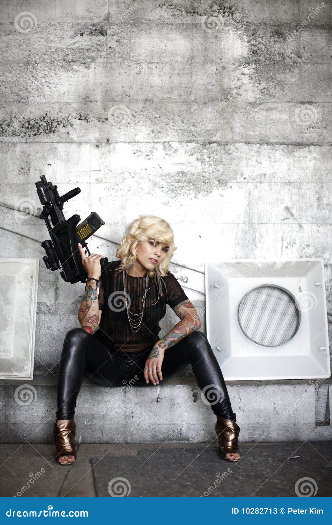 Stylish Woman with Assault Gun Stock Image - Image of female, firearm ...