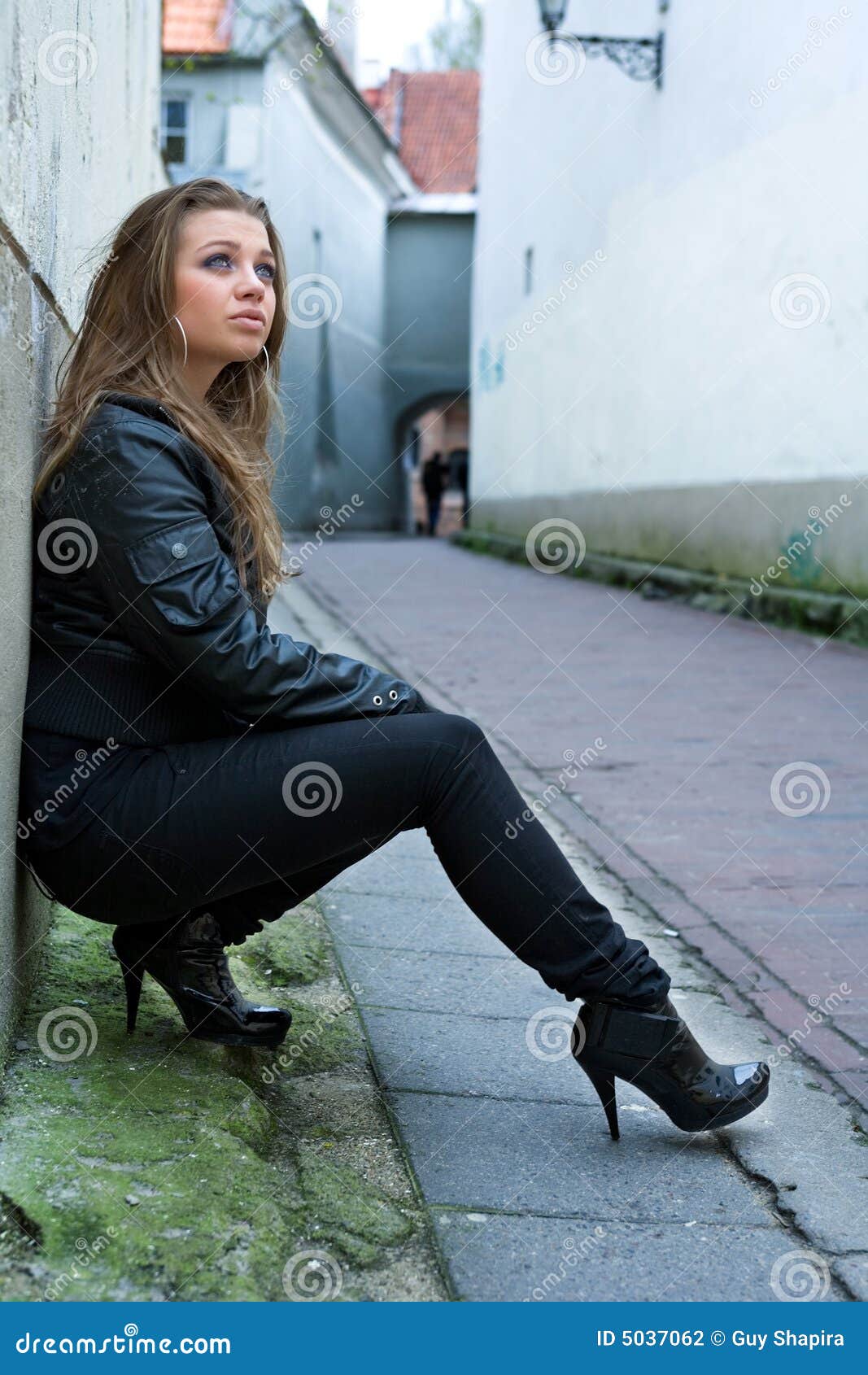 Stylish Woman Leaning on Wall Stock Photo - Image of pretty, female ...