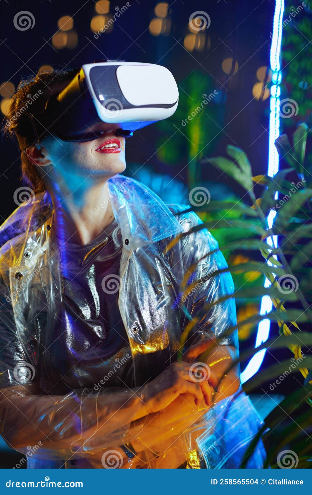 Stylish Woman in Metaverse in Vr Headset Stock Photo - Image of ...