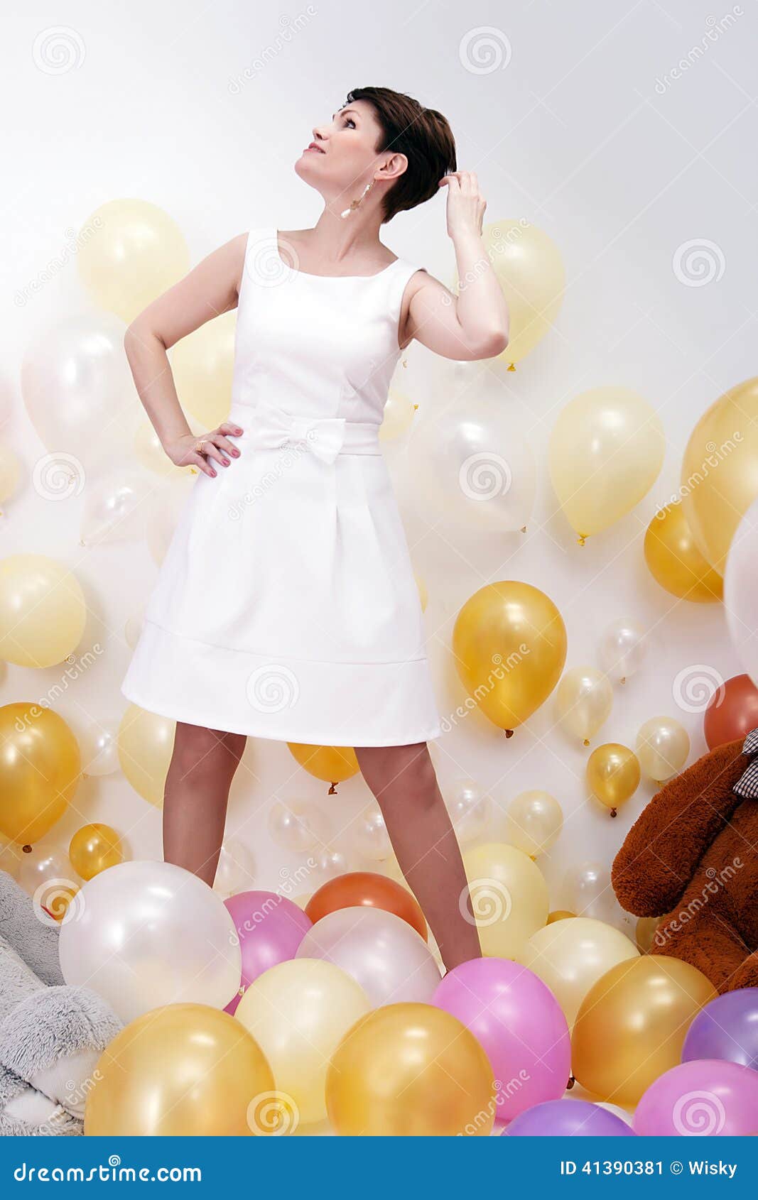 Stylish Woman Posing with Balloons in Studio Stock Image - Image of ...