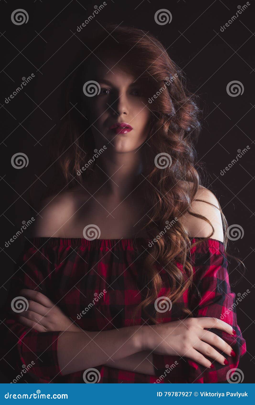Stylish Woman with Shadow on Her Face and Red Light Stock Image - Image ...