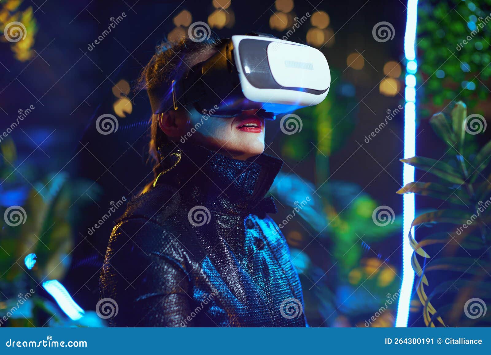 Stylish Woman in Virtual Reality in Vr Headset Stock Image - Image of ...