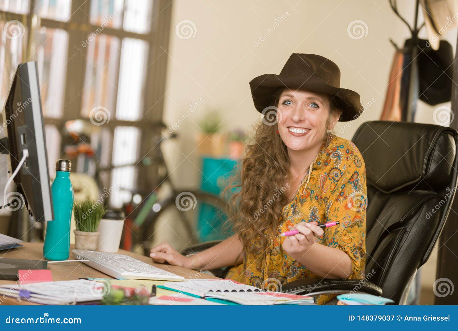 Stylish Woman Working in a Creative Office Stock Image - Image of ...