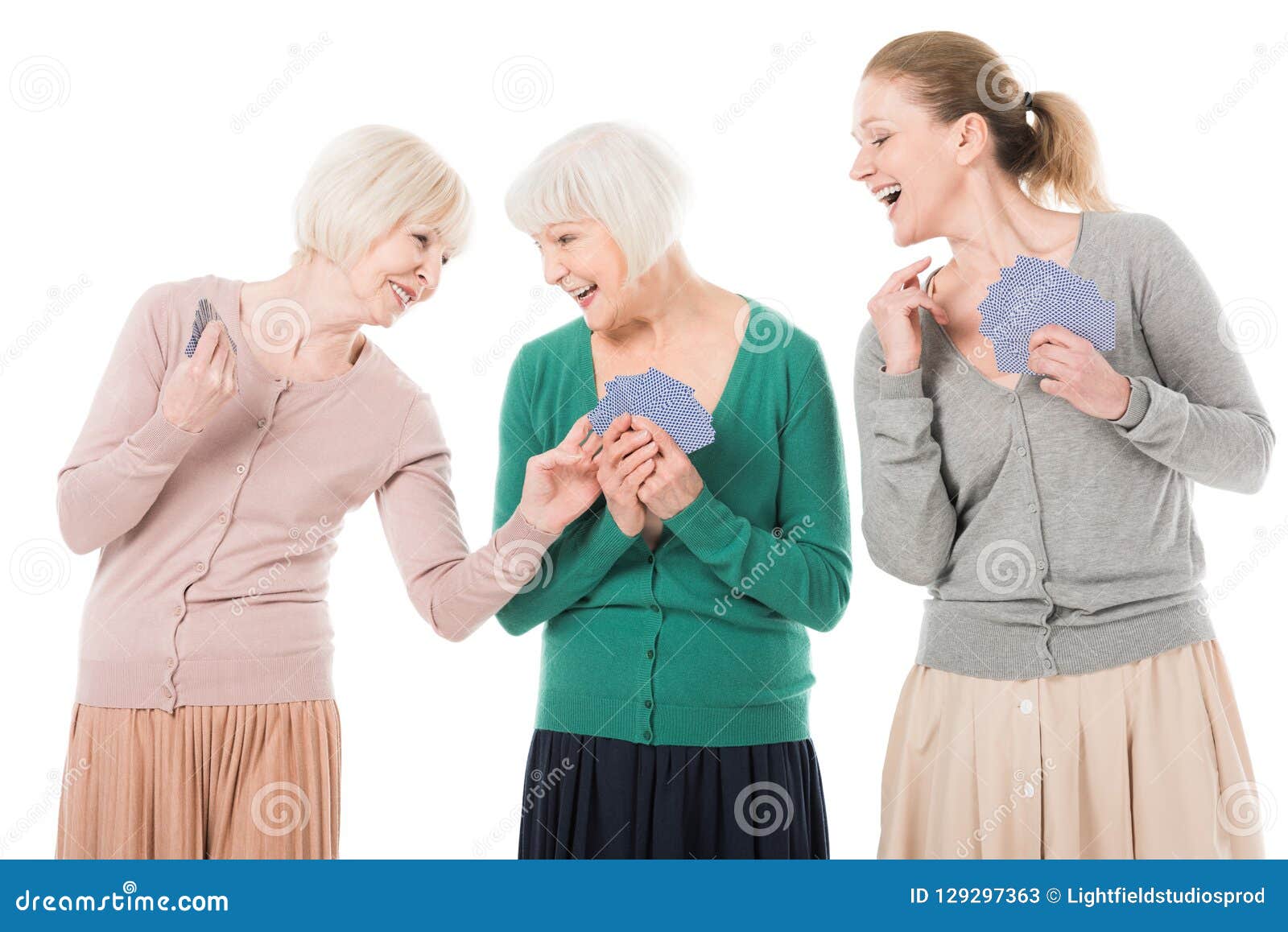 Stylish Women Playing Cards Isolated Stock Image - Image of adults ...