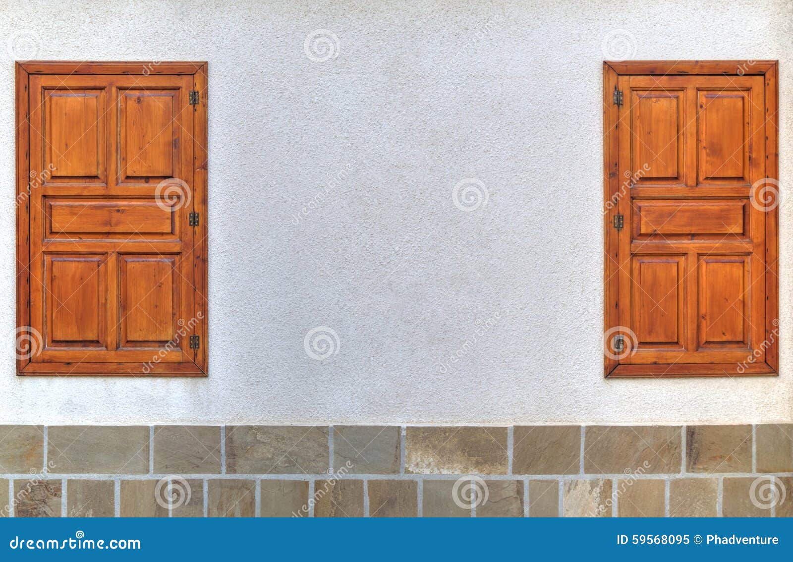 Stylish Wooden Windows on Stone Wall Stock Image - Image of exterior ...
