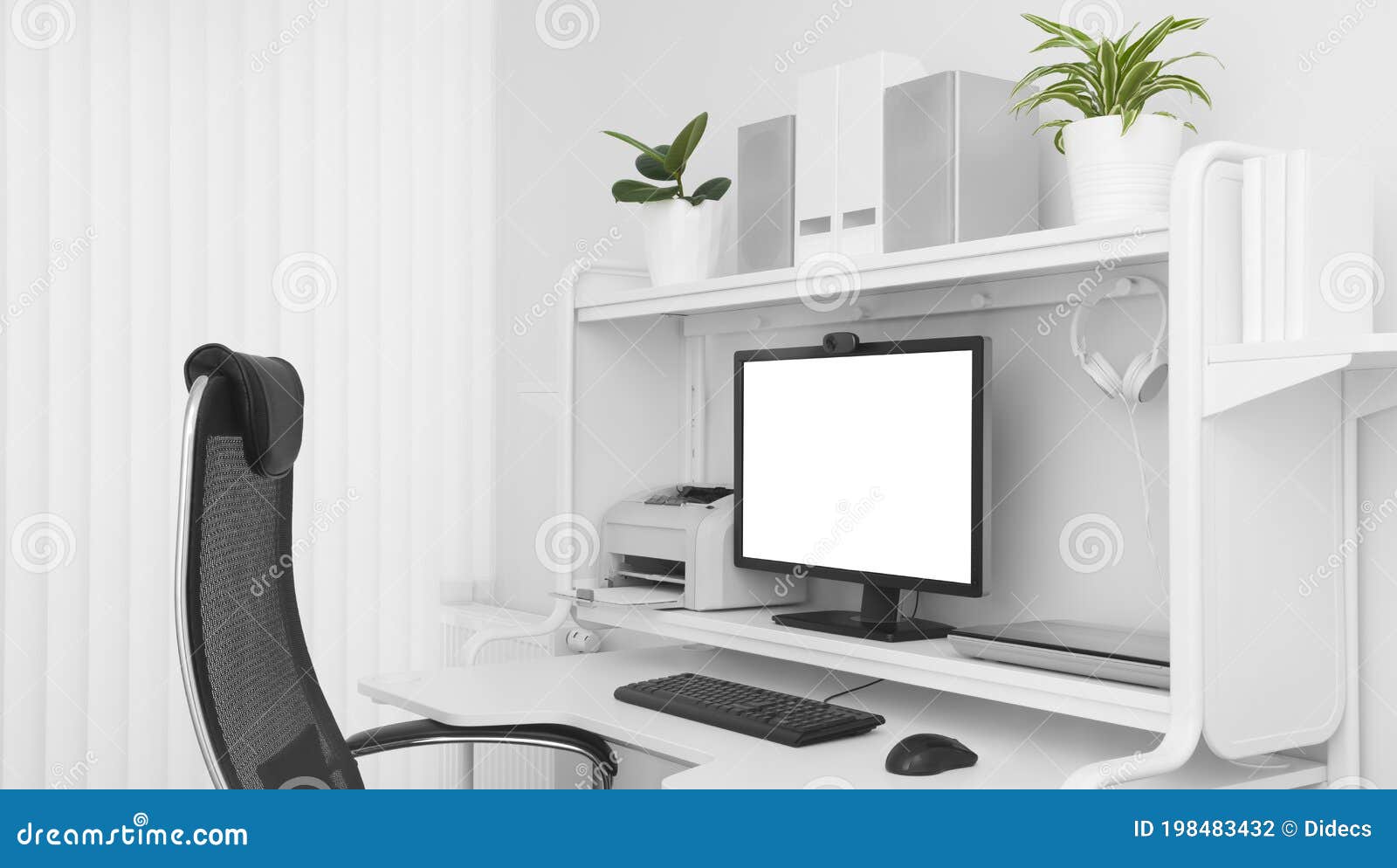 Stylish Working Place with Desktop Computer, Houseplants and Office ...