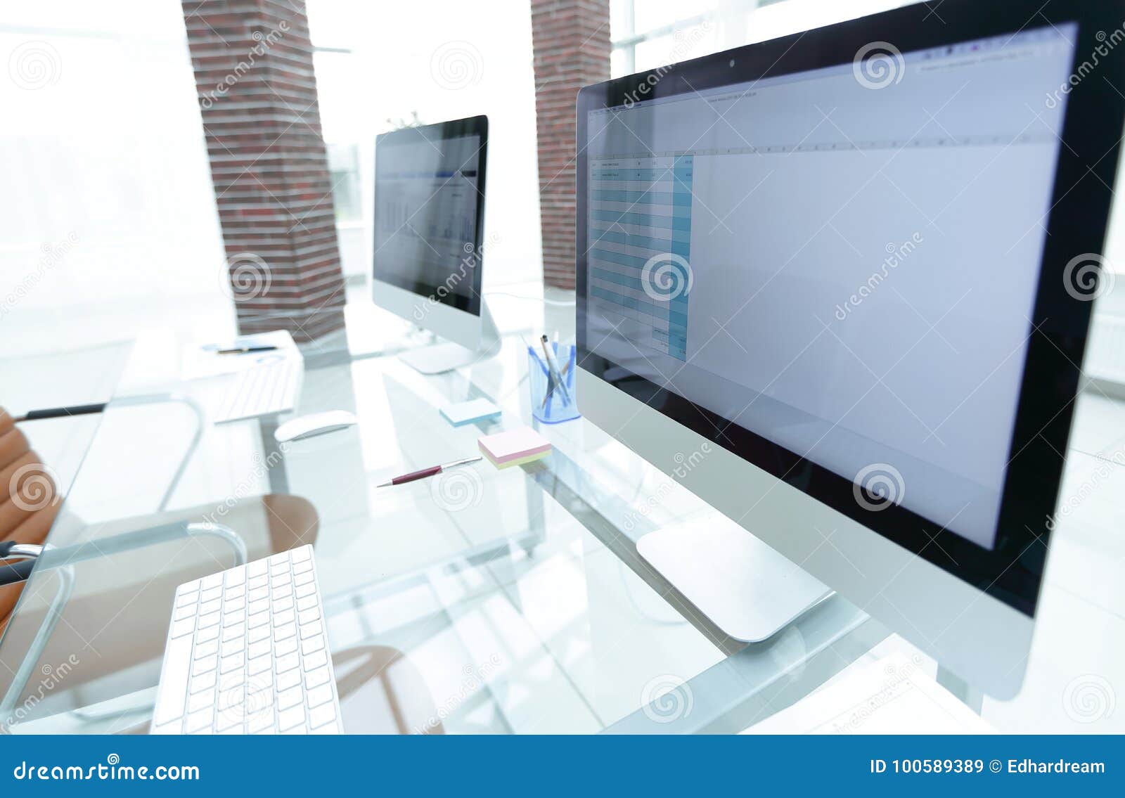Stylish Workplace with Computer in Modern Office Stock Image - Image of ...