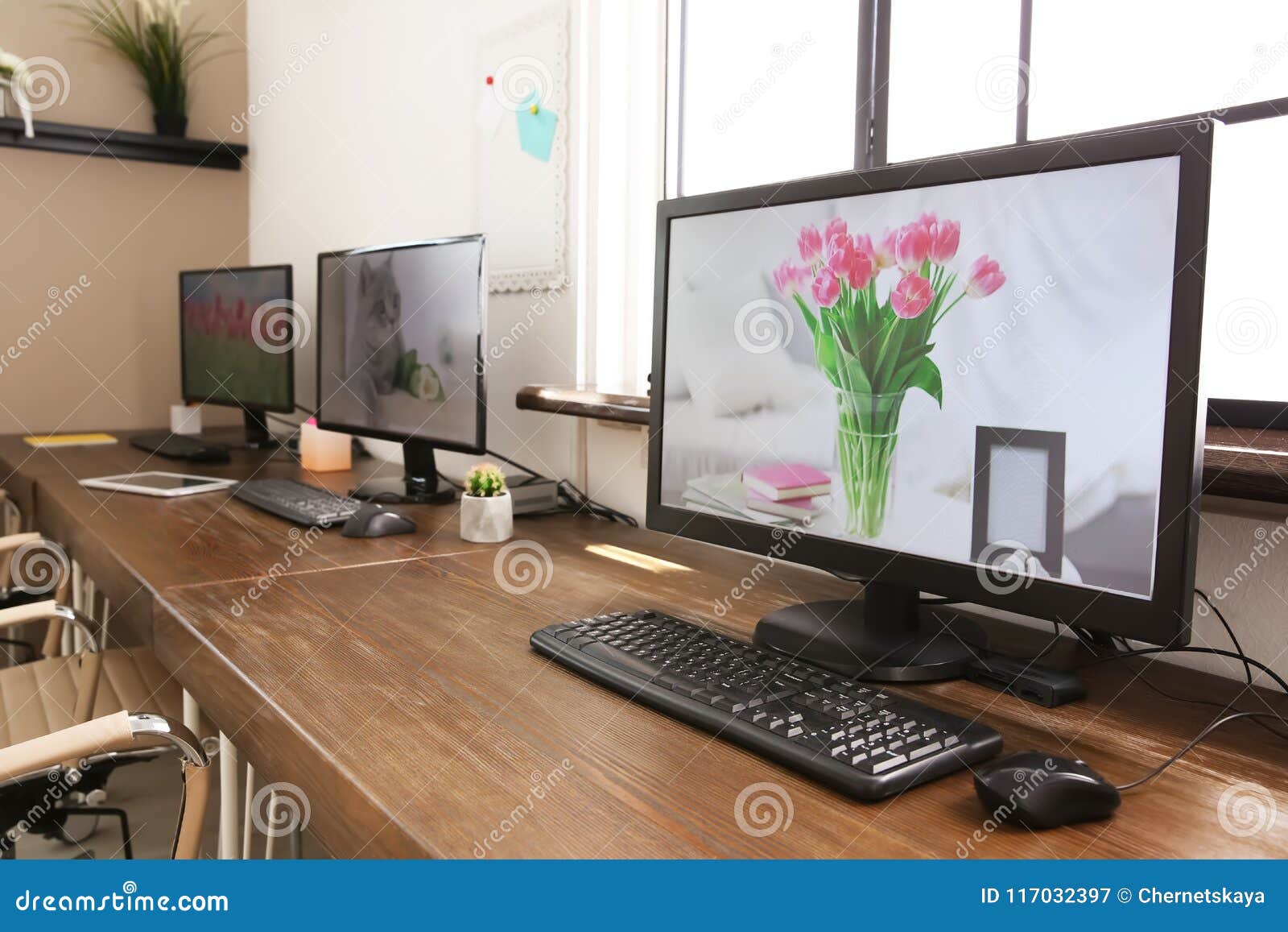 Stylish Workplace Interior with Computers Stock Image - Image of ...