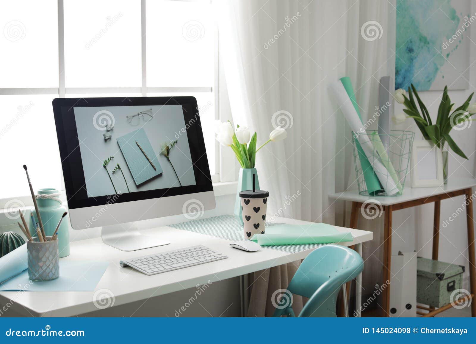 Stylish Workplace Interior with Modern Computer Stock Photo - Image of ...
