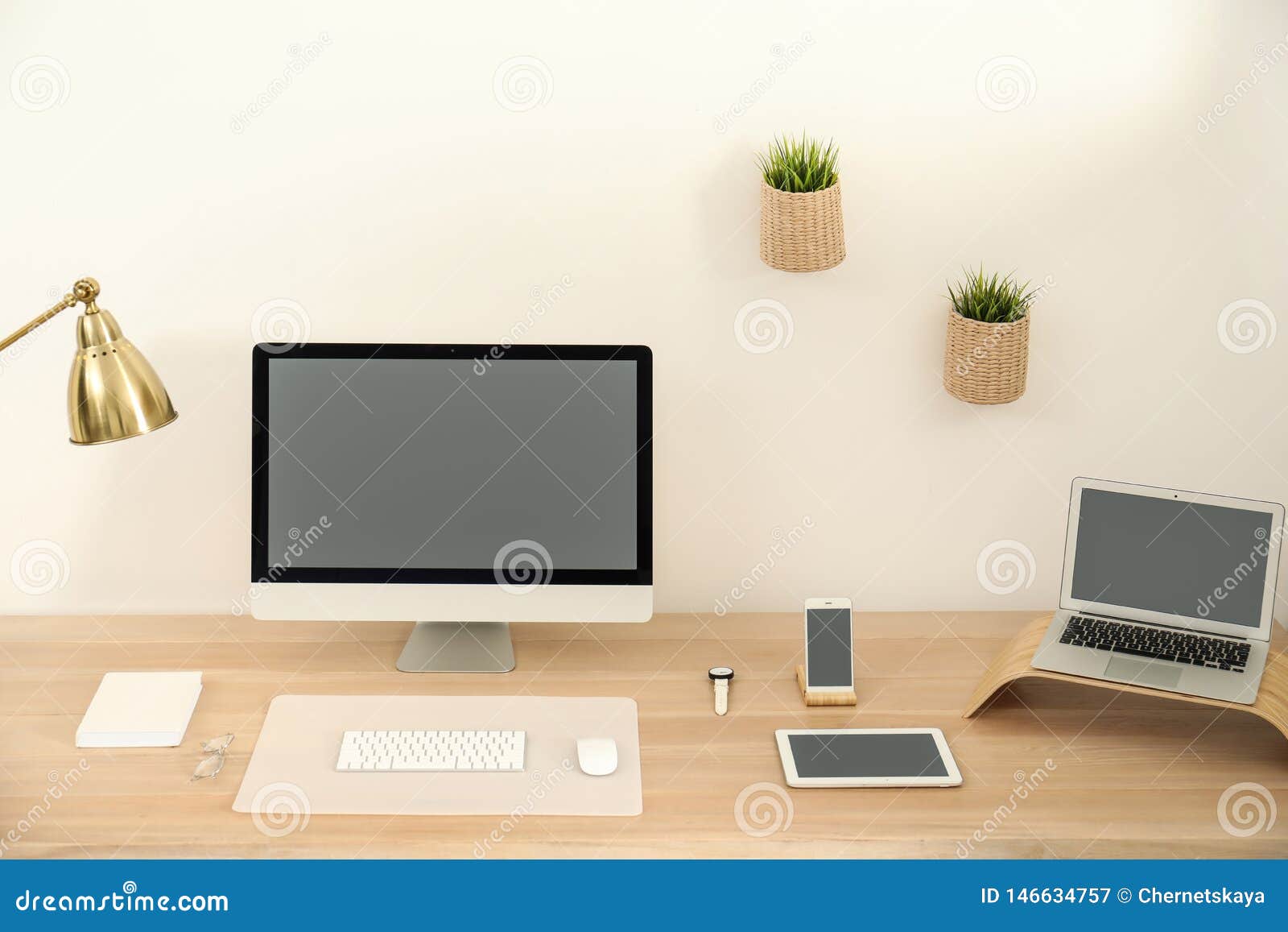 Stylish Workplace Interior with Modern Computer on Table Stock Image ...
