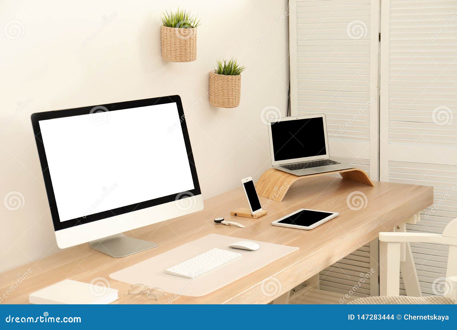 Stylish Workplace Interior with Modern Computer. Mockup for Design ...