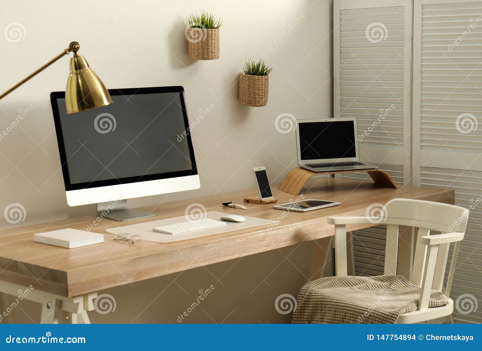 Stylish Workplace Interior with Modern Computer on Table Stock Photo ...