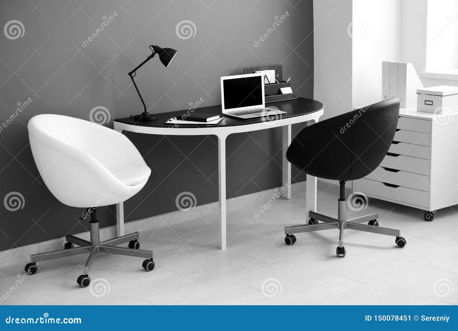 Stylish Workplace with Laptop on Table in Office Stock Image - Image of ...