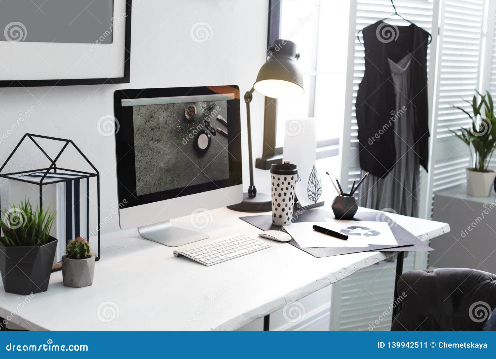 Stylish Workplace with Modern Computer Stock Image - Image of ...
