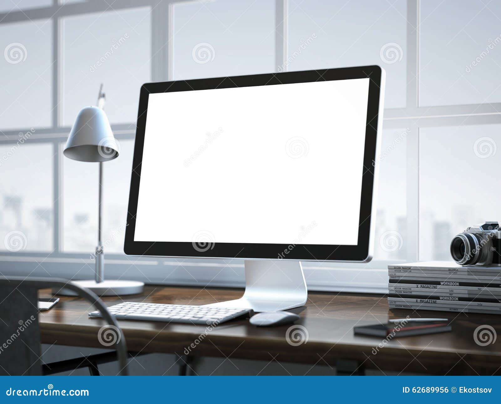 Stylish Workplace with Modern Computer in the Loft Interior. Stock ...