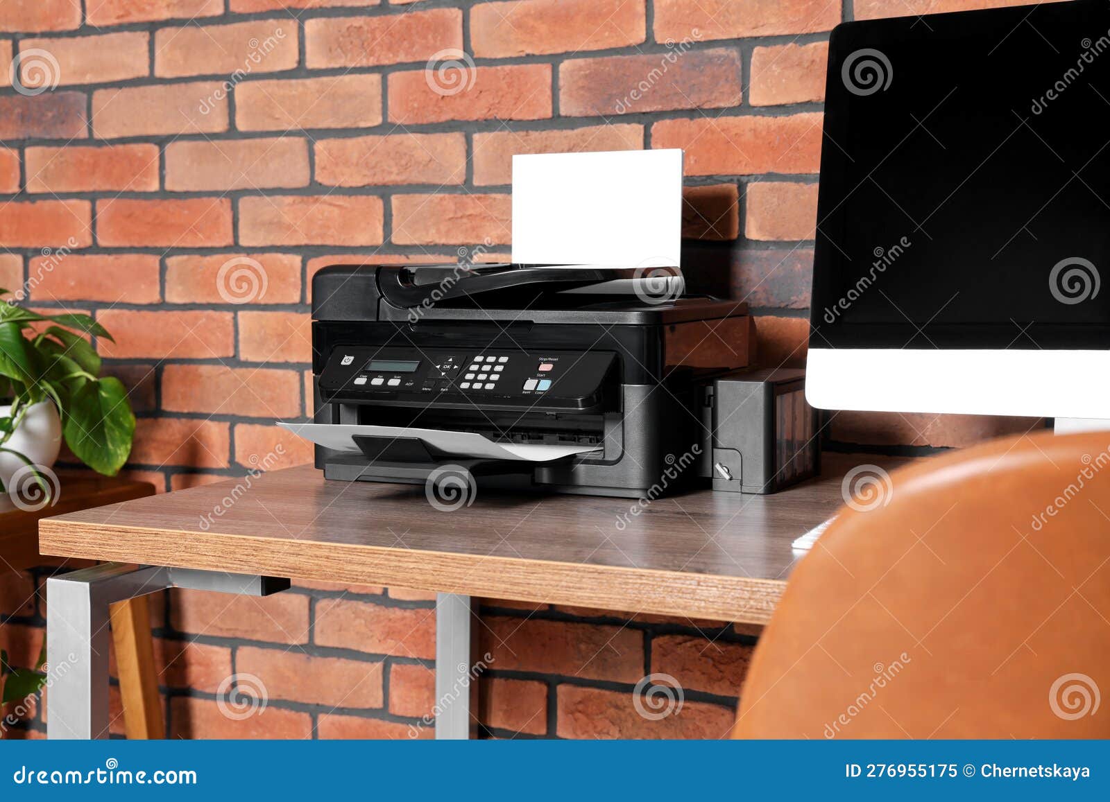 Stylish Workplace with Modern Computer and Printer at Home Stock Image ...