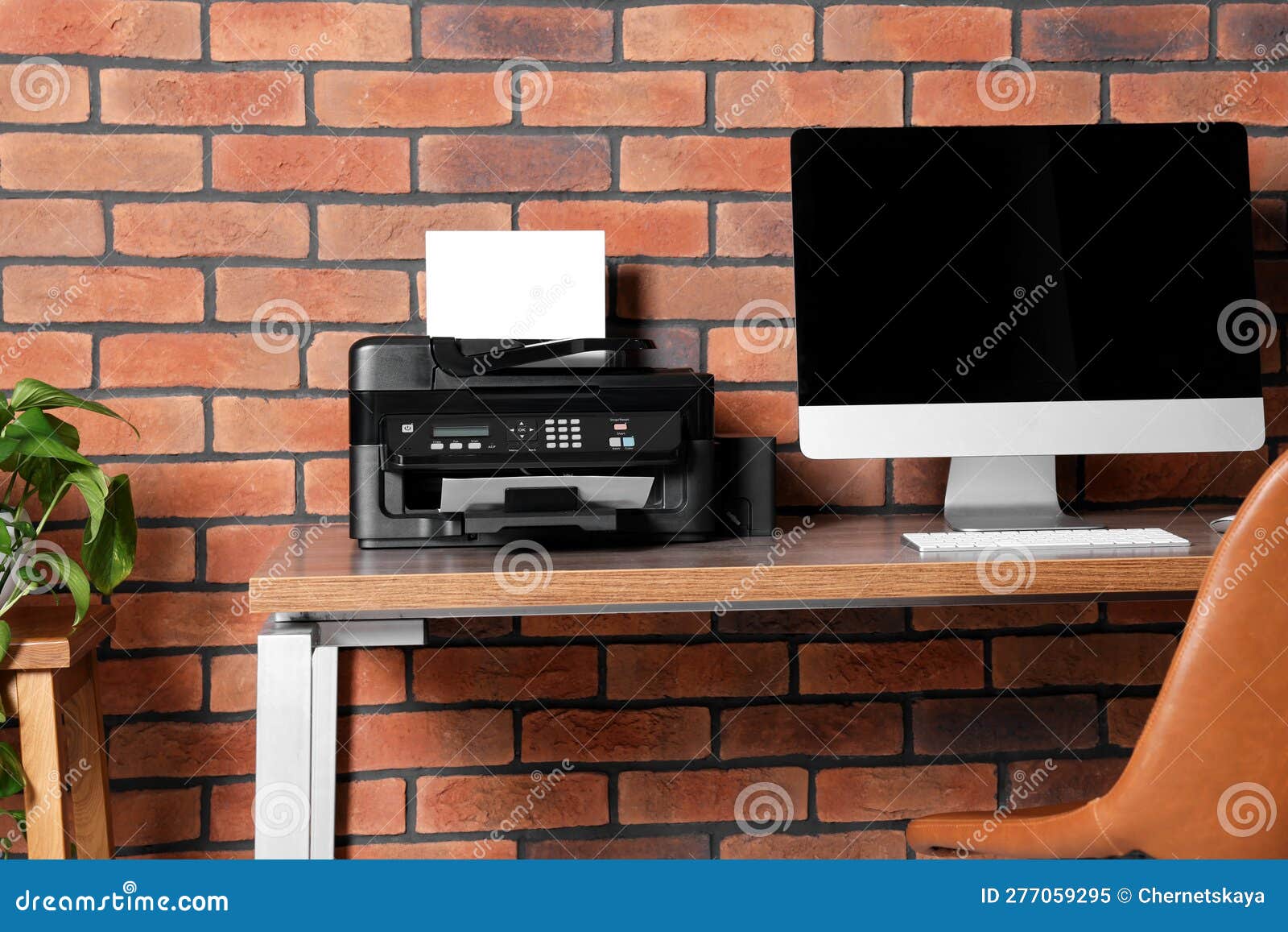 Stylish Workplace with Modern Computer and Printer at Home Stock Image ...