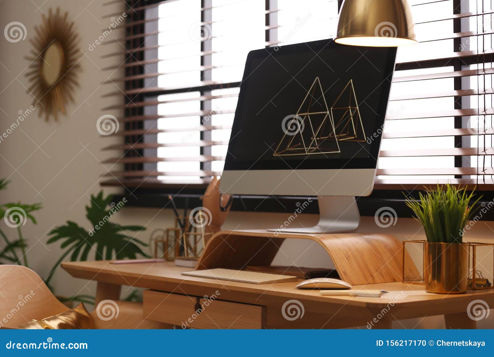 Stylish Workplace with Modern PC on Table at Window Stock Photo - Image ...