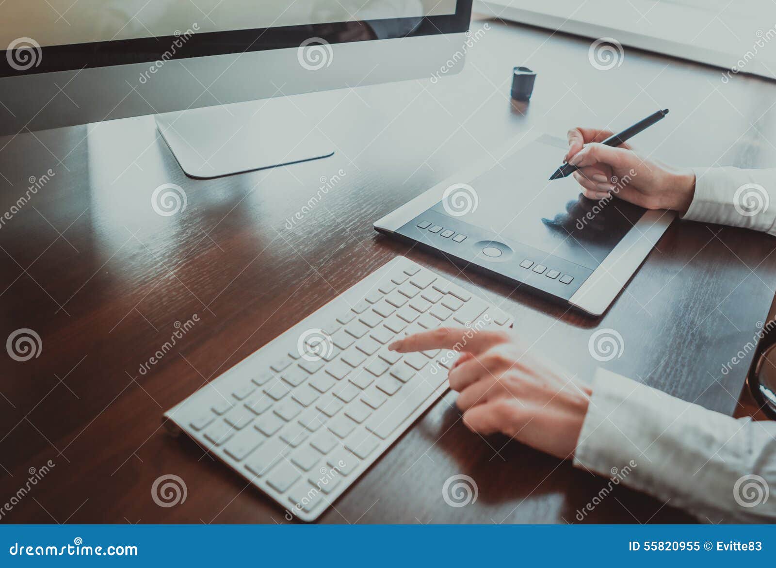 Stylish Workspace with Computer in Office Stock Image - Image of ...