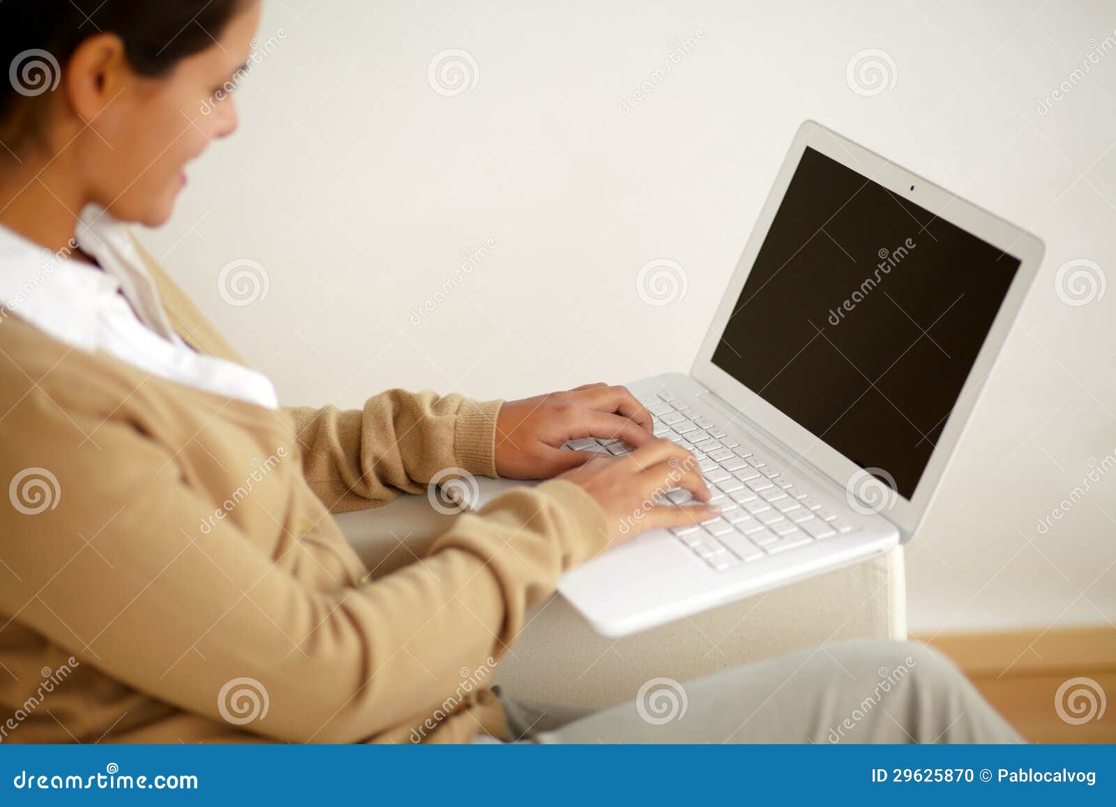 Stylish Young Female Working with Laptop Computer Stock Photo - Image ...