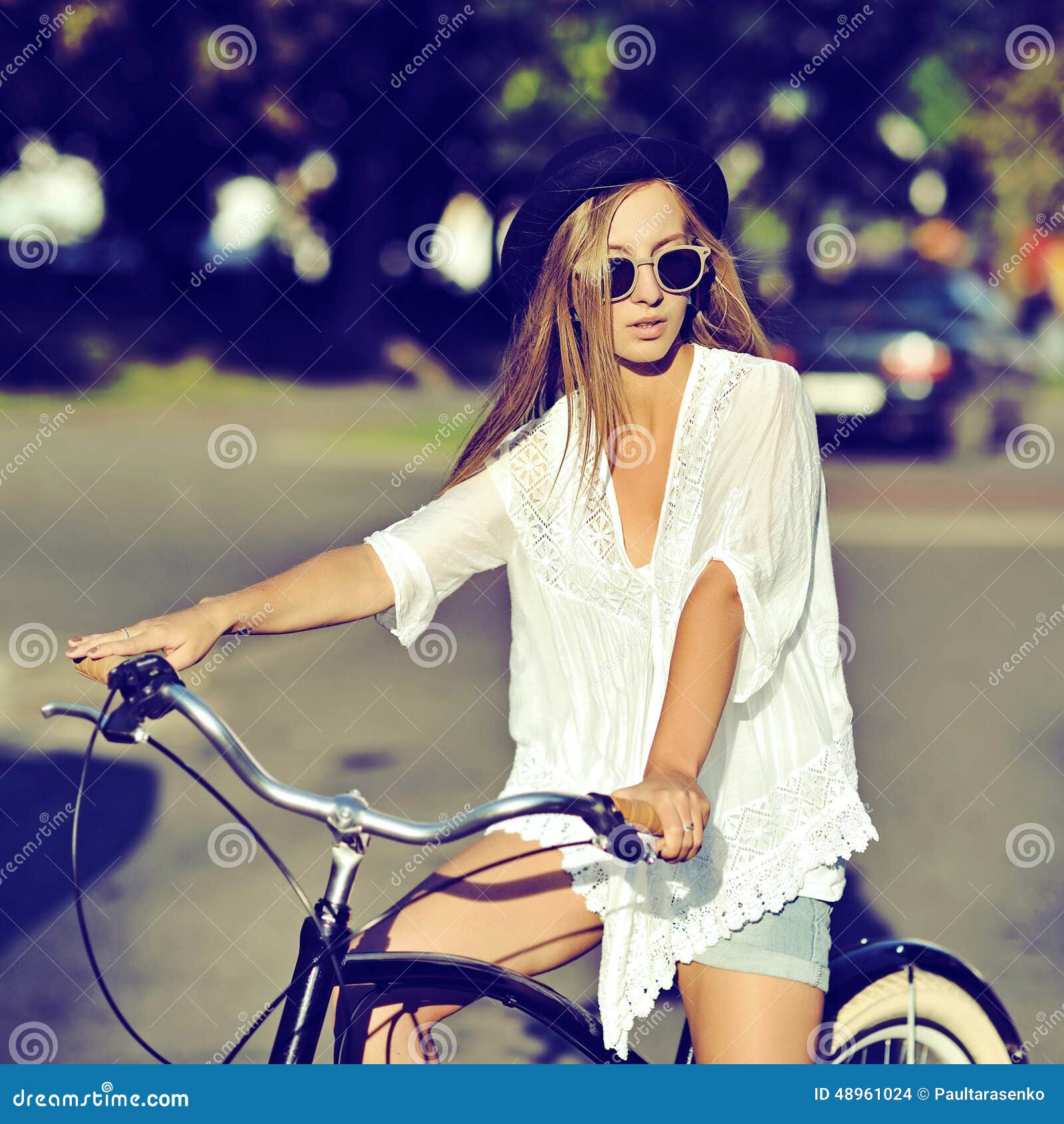Stylish Young Hipster Woman on a Retro Bicycle. Outdoor Fashion Stock ... Stylish Young Hipster Woman on a Retro Bicycle. Outdoor Fashion Stock ...