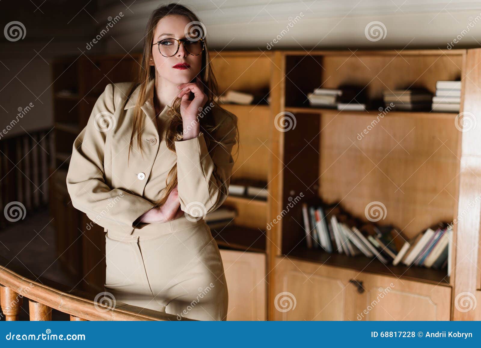 Stylish Young Lady in Glasses Posing at the Library Stock Photo - Image ...