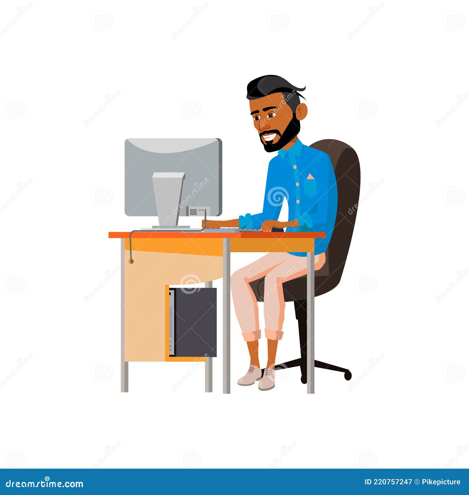 Stylish Young Man Content Manager Working On Computer Cartoon Vector ...