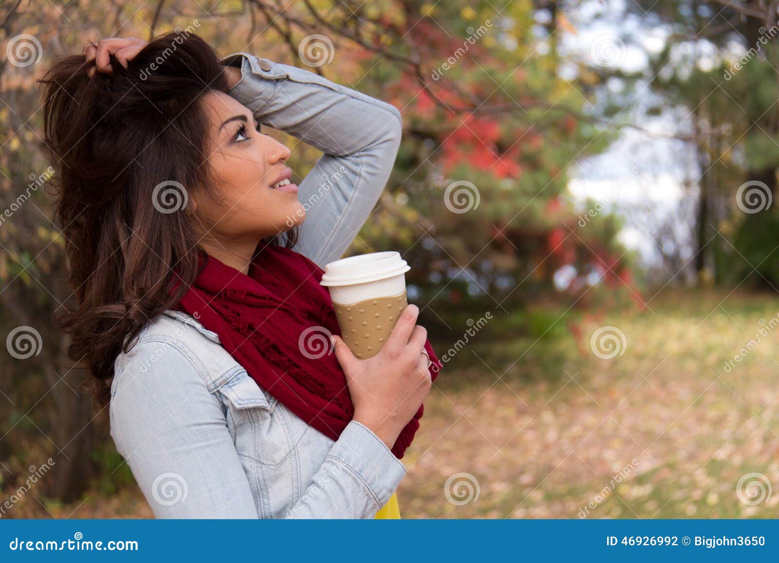 Stylish Young Woman with Coffee Outdoors during Autumn Stock Photo ...