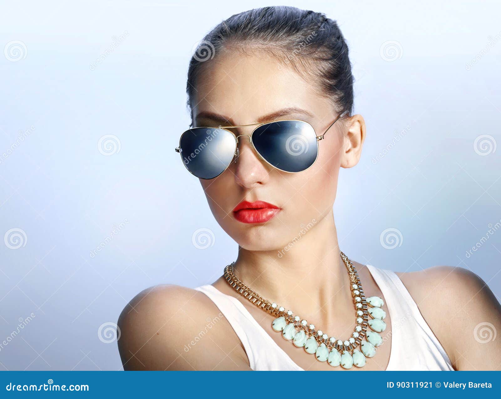 Stylish Young Woman In Mirrored Sunglasses Stock Image Image Of Hair