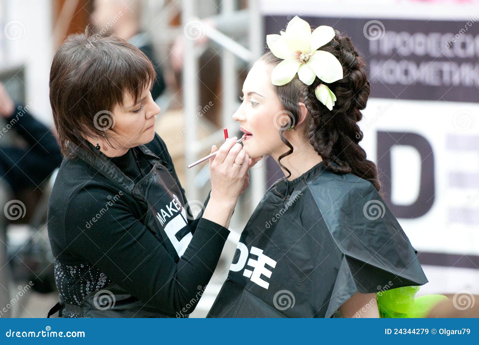 Stylist and Model on Show for Creative Makeup Editorial Stock Image ...