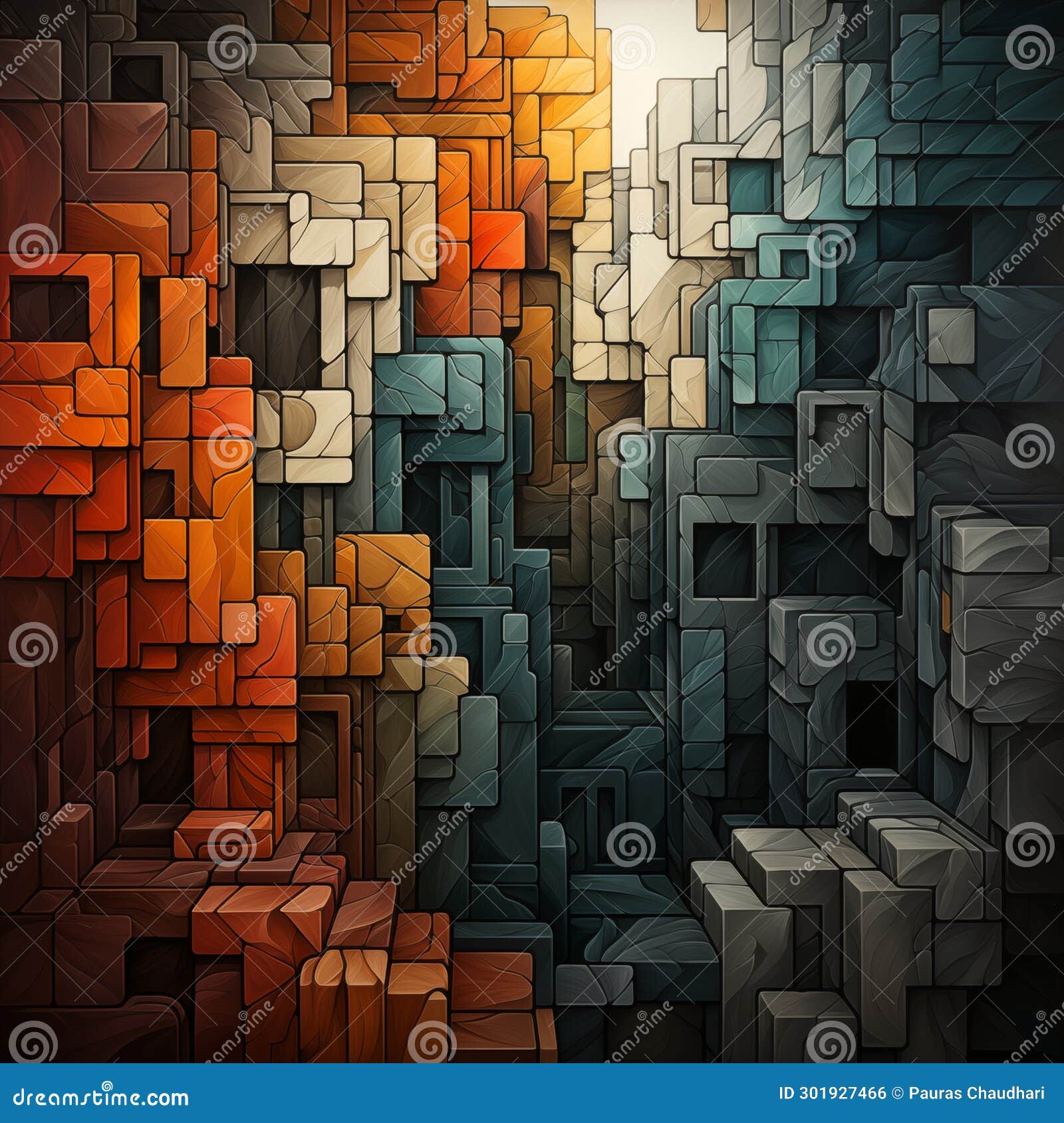 Stylized Abstract 3D Blocks in Warm and Cool Tones Stock Illustration ...