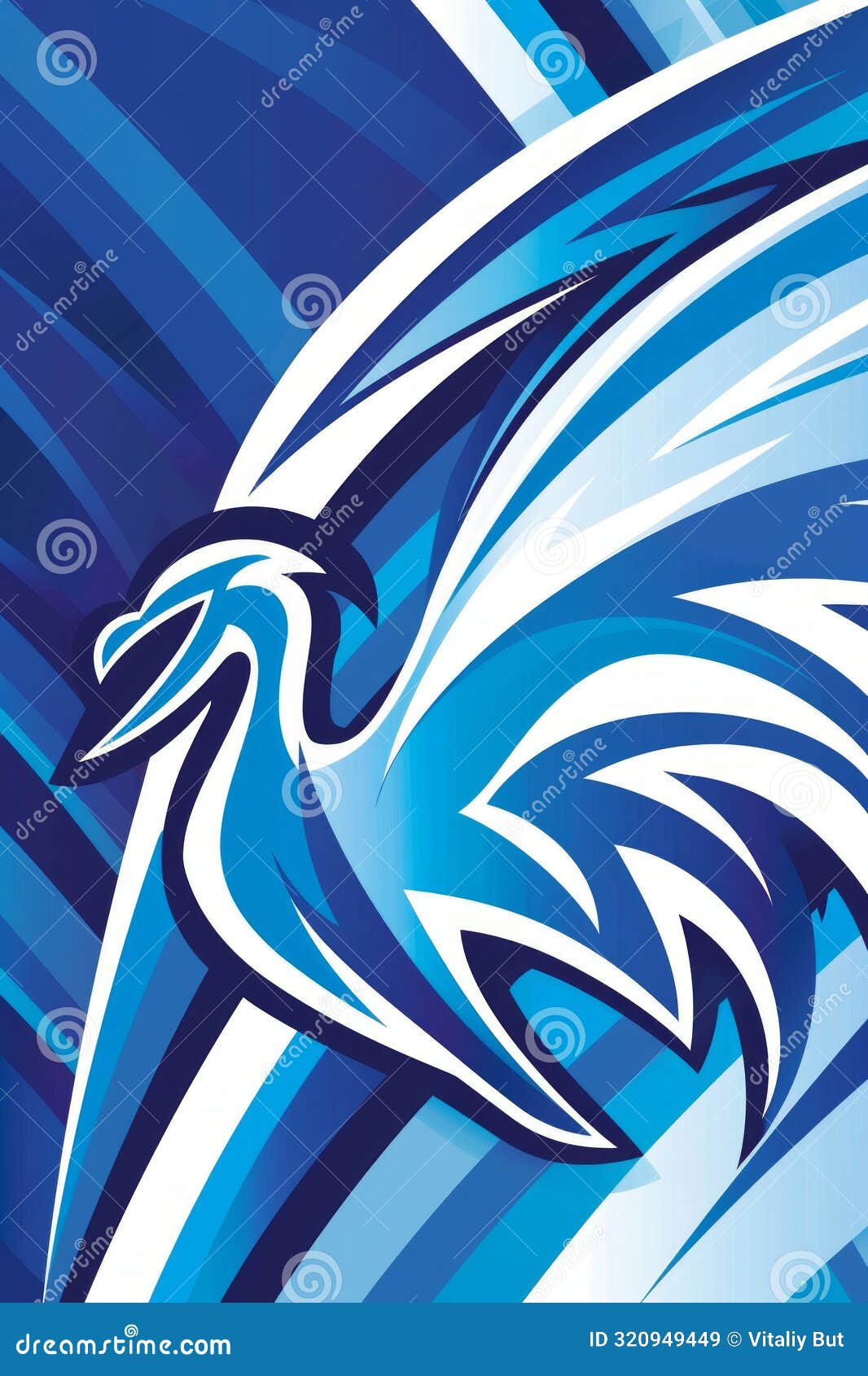 Stylized, Abstract Blue Phoenix with Wings Spread Wide Against a ...